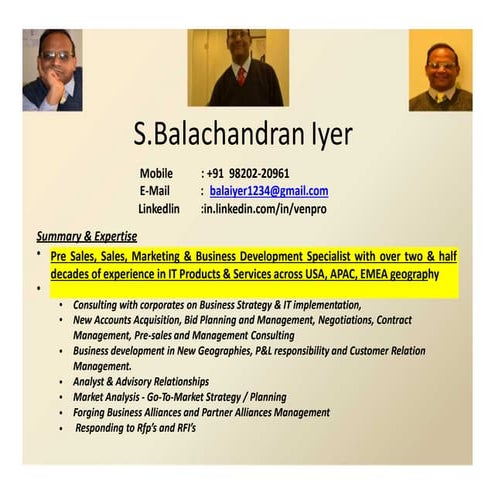 Bala Iyer Self Profile Feb 2015 FInal | PDF
