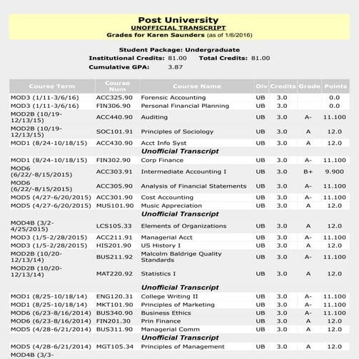 Unofficial Transcript | PDF