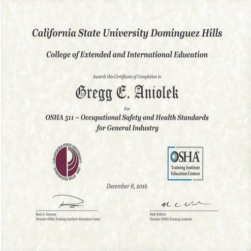 OSH 511 Certificate | PDF