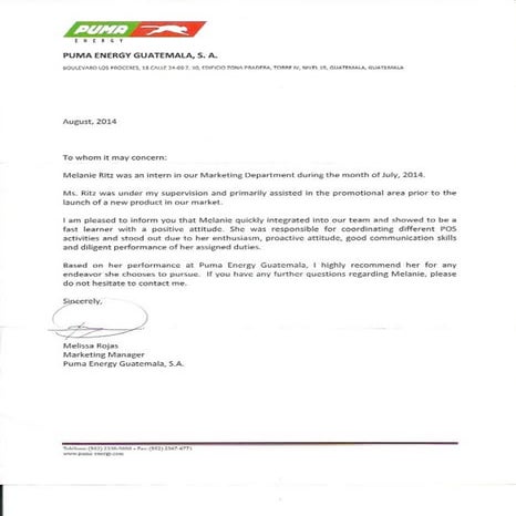 Puma Energy Recom. Letter | PDF