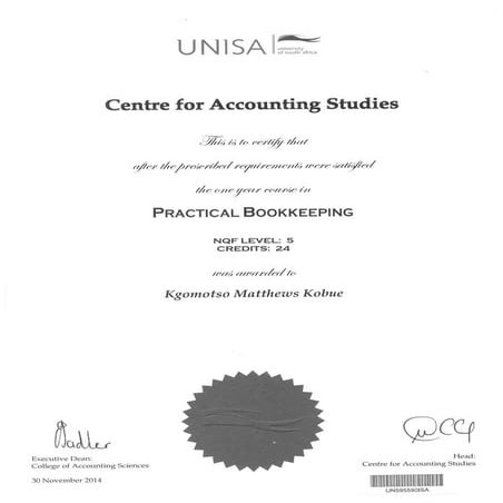 Unisa - Bookkeeping Certificate | PDF