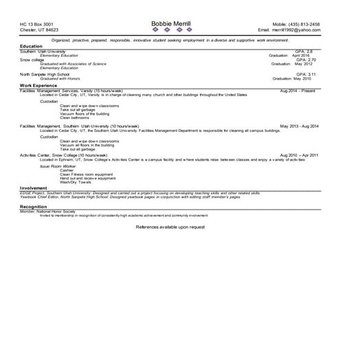 Bobbie resume 2014 | PDF