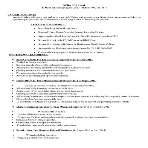 Neha Resume | DOC | Automotive Industry | Industries