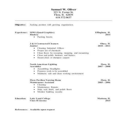Samuel Oliver General Resume | DOCX
