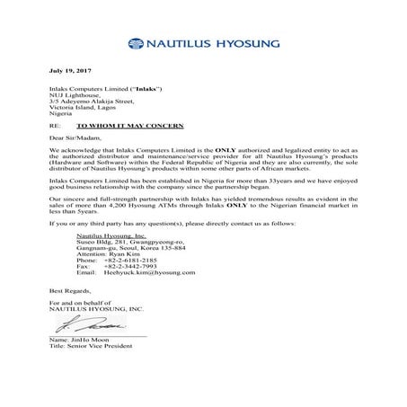 Hyosung Partnerhsip Letter | PDF