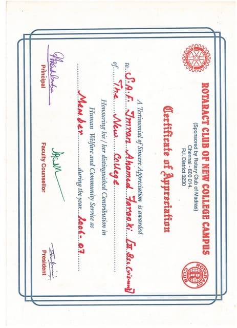 Imran SAF - The New College (PV50269) District Rotary International ...