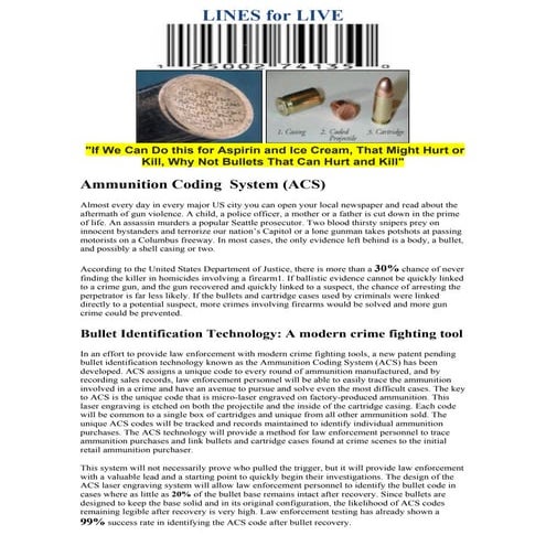 LINES for LIVES Statement on Ammunition Coding System | PDF