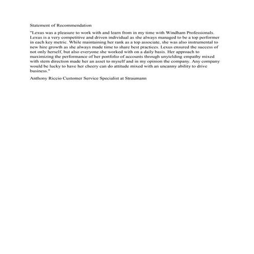 Statement of Recommendation | PDF