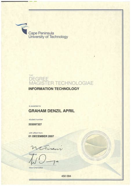 Diploma certificate CPUT | PDF