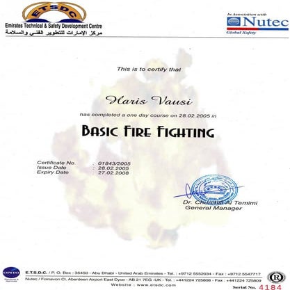 Basic Fire Fighting Certificate | PDF