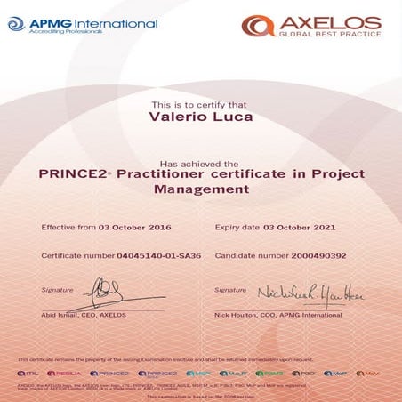 Certificato Prince2Practitioner | PDF