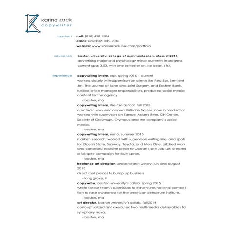 Karina Zack's Resume | PDF