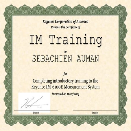 Training Certificate keyence | PDF