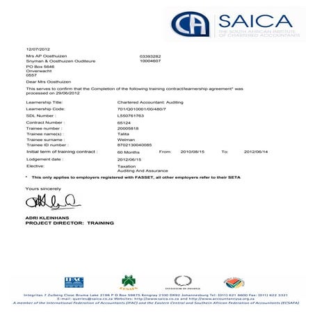 3. SAICA SERTIFICATE OF COMPLETION - TW | PDF