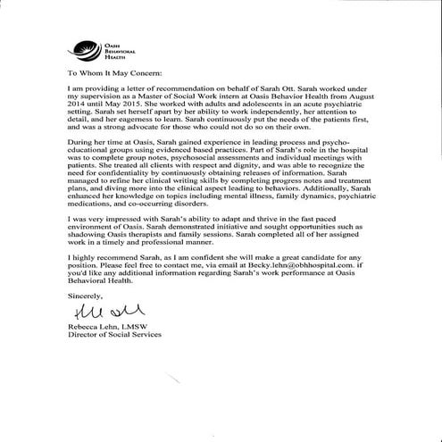 OBH Letter of Recommendation | PDF