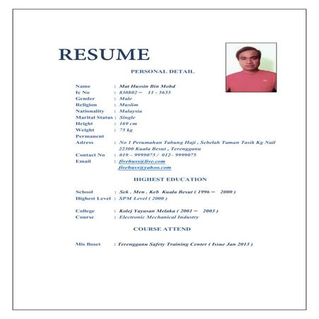 RESUME AND DOC MAT HUSSIN | PDF