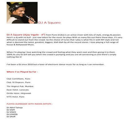 DJ A SQUARE Profile | PDF