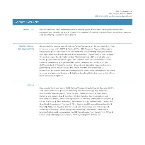 Sandy Sweeny Sales Resume | PDF