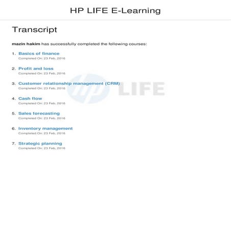 HP LIFE E-LEARNING Transcript | PDF