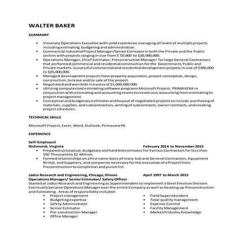 Walter Baker Resume 26 | DOCX