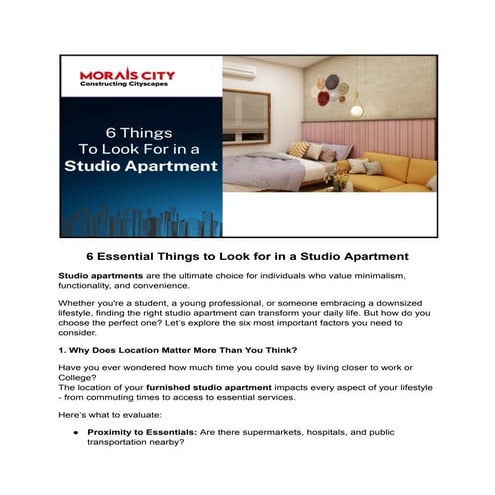 6 Essential Things to Look for in a Studio Apartment | PDF