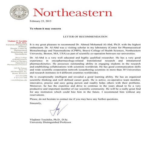 Letter of Recommendation Torchilin | PDF