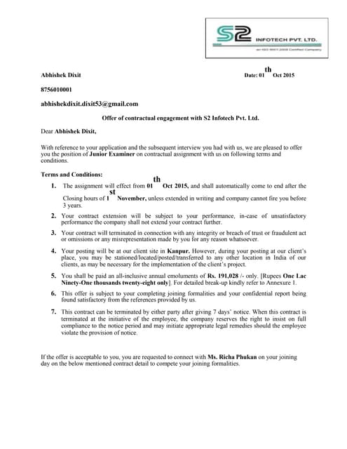 Format of appointment order | DOC