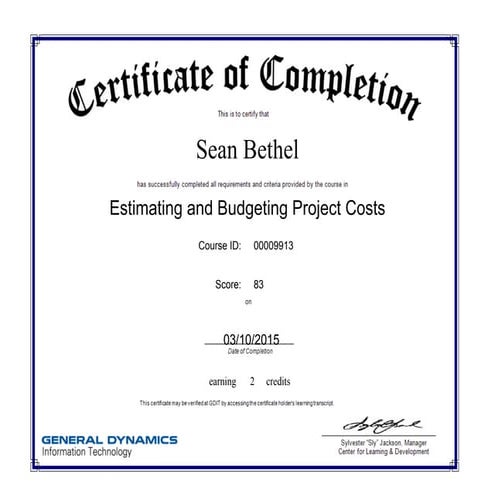 ESTIMATING AND BUDGETING CERTIFICATE | PDF
