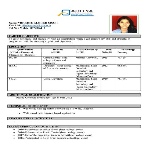 vidushee singh new resume | DOCX | Business | Business and Finance