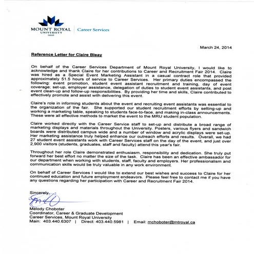 Claire Reference Letter | PDF