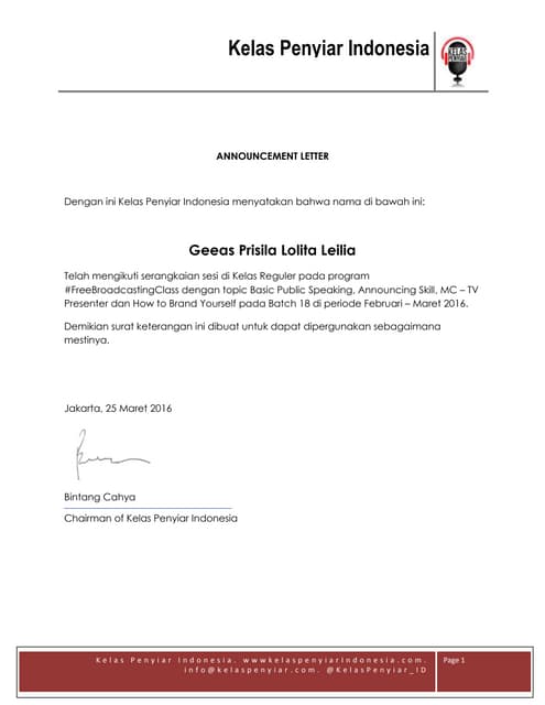 Announcement Letter 2016 FY 19 | PDF