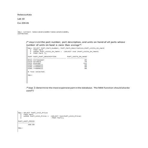 csc 239 lab 10 output | DOCX | Databases | Computer Software and Applications