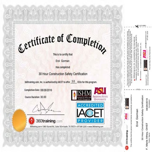 OSHA 30 Certificate | PDF