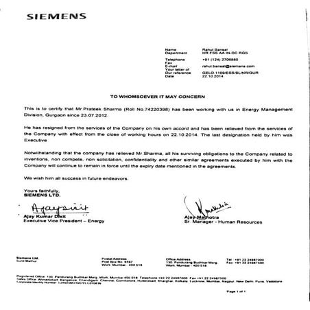 Siemens experience letter_1 | PDF