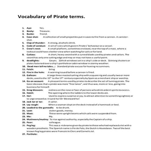 Vocabulary of Pirate language | DOCX
