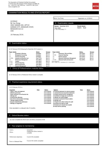 ACCA Exam Status Report | PDF
