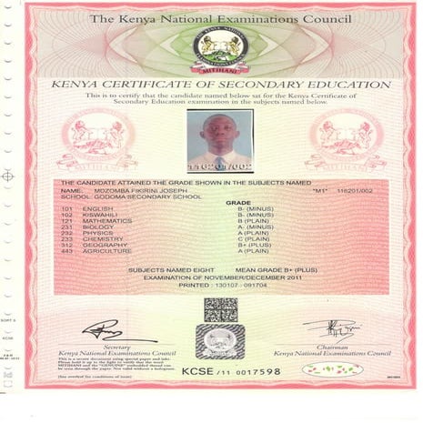 KCSE CERTIFICATE | PDF