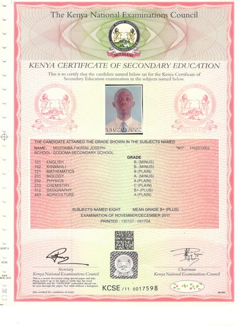 Kcse certificate | PDF