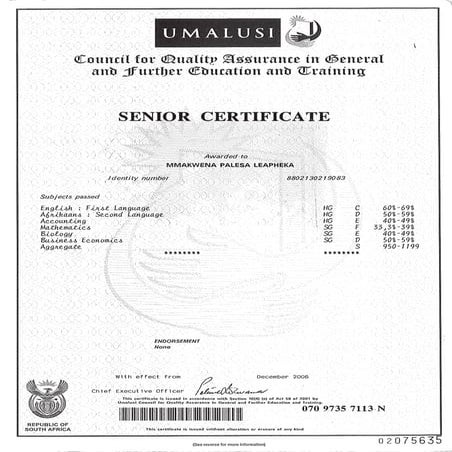 Matric Certificate | PDF