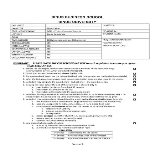FI 022 Project Finance Final Exam 2014 | DOC