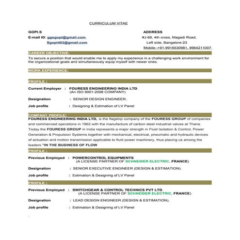 ELECTRICAL DESIGN & ESTIMATION ENGINEER | DOC