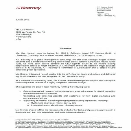 A.T. Kearney Reference Letter | PDF