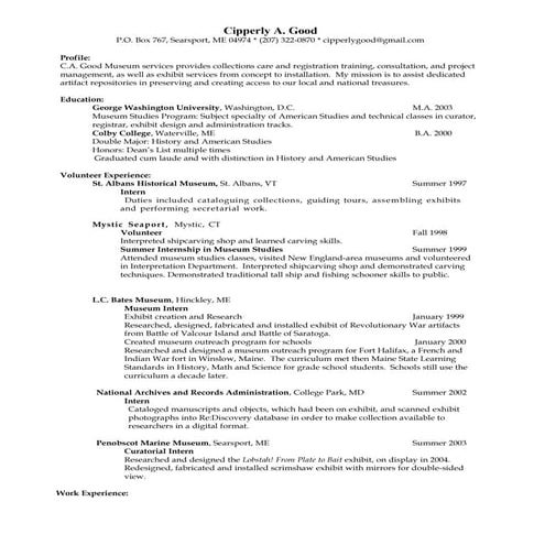 ca good museum services resume | DOC