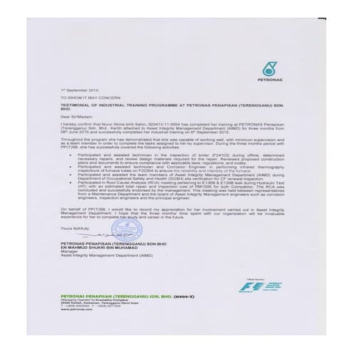 Internship testimonial | PDF