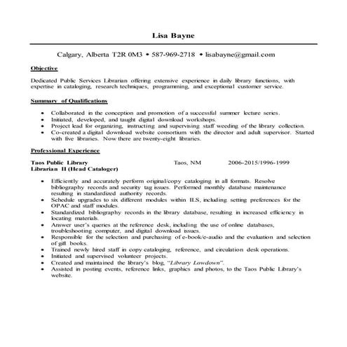 Library Resume 2016 | DOCX