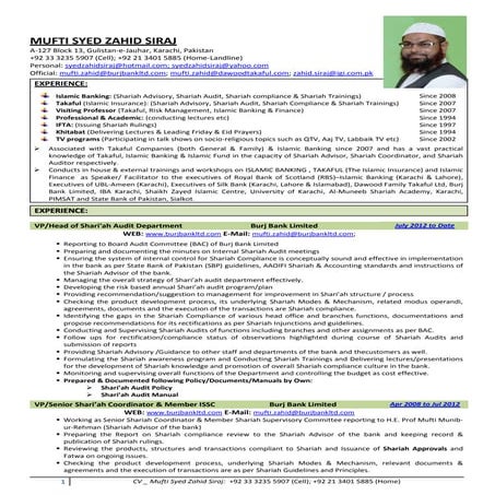 CV_Mufti Syed Zahid Siraj | PDF | Business Accounting & Finance | Business