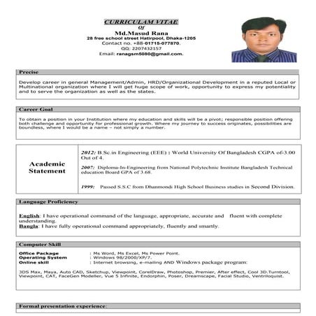 Resume Of Md.Masud Rana | DOC