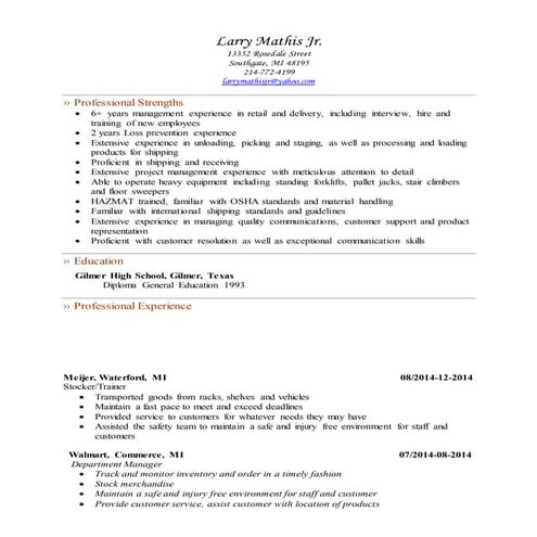 Larry Mathis Resume | DOCX