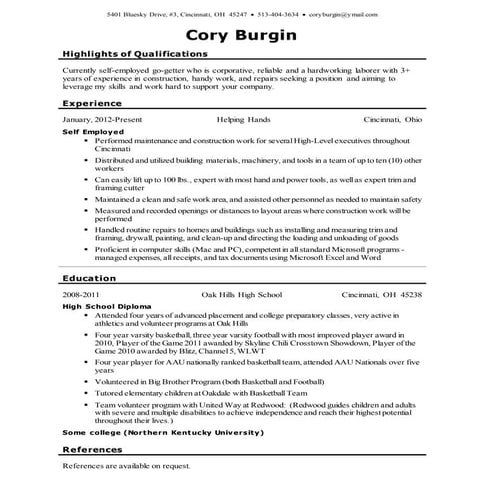 Resume 2014 Cory Burgin-helping hands only | PDF