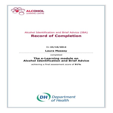 Alcohol Intervention and Brief Advice Certificate | PDF